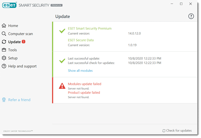 نحوه عیب یابی پیام “Modules update failed” در آنتی ویروس ESET - آنتیما